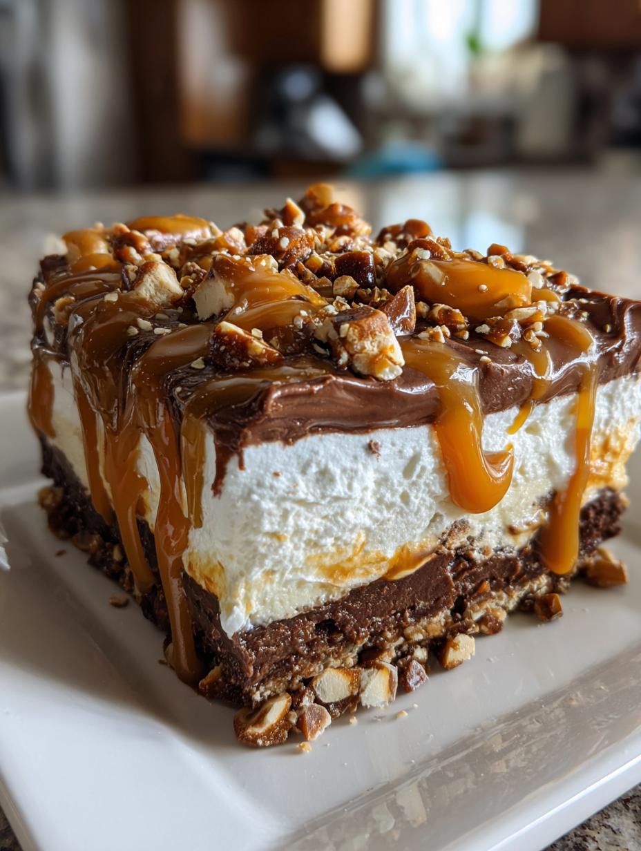 Amazing 4-Layer Chocolate Caramel Pretzel Lasagna