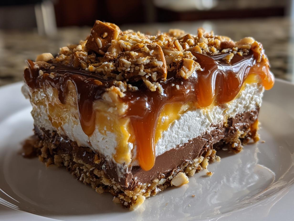 Amazing 4-Layer Chocolate Caramel Pretzel Lasagna