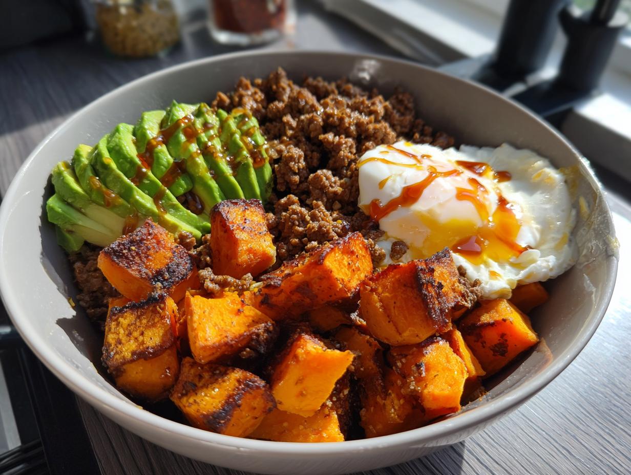 Amazing 4 Ingredient Sweet Potato Beef Bowl